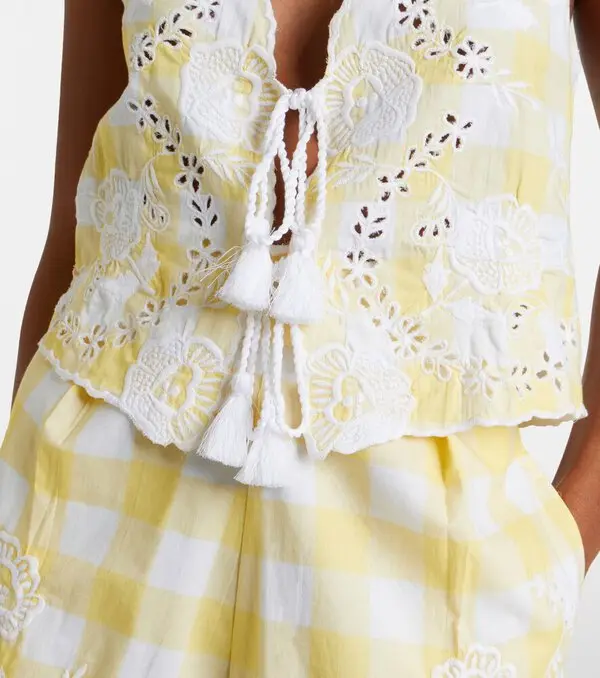 JULIET DUNN Embroidered Checked Cotton Vest