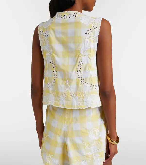 JULIET DUNN Embroidered Checked Cotton Vest