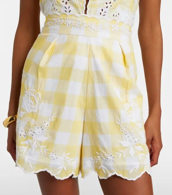 JULIET DUNN Embroidered Checked Cotton Shorts