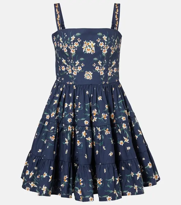 Agua Bendita Lima Floral Cotton Minidress - Blue