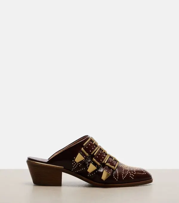 Chloé Susan Studded Leather Mules - Brown