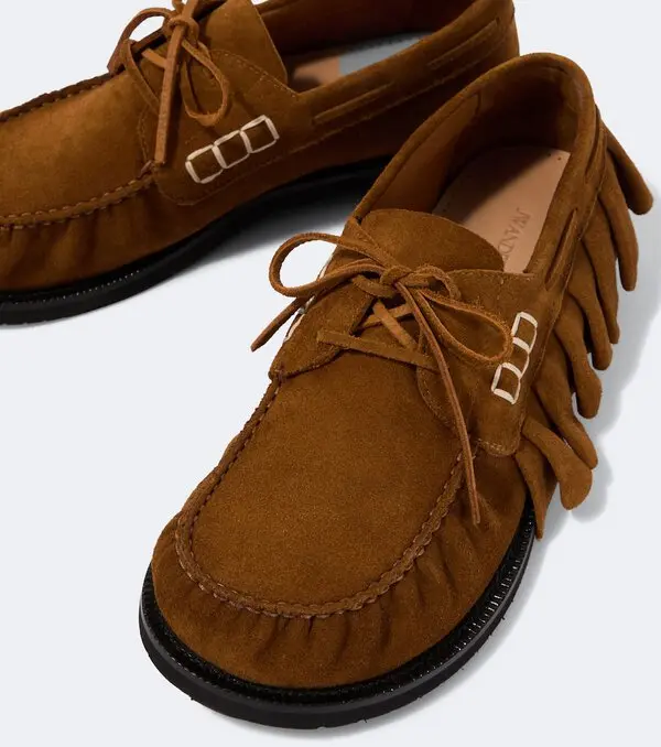 JW Anderson Ruffled Suede Boat Shoes - Brown