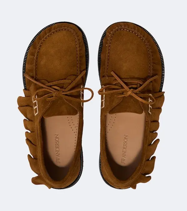 JW Anderson Ruffled Suede Boat Shoes - Brown