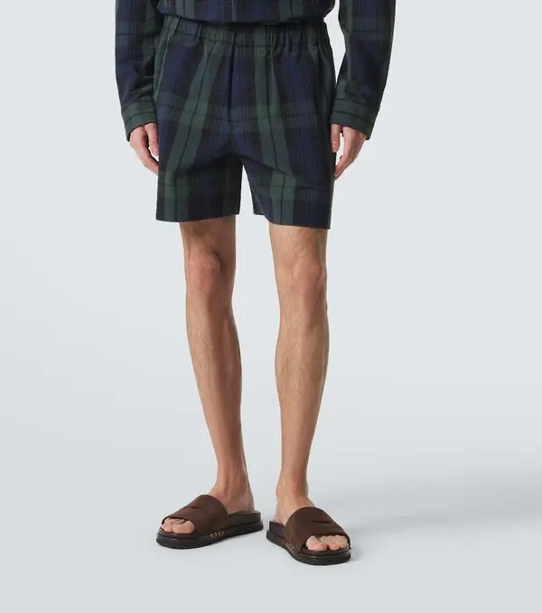 JW Anderson Checked Cotton Seersucker Shorts - Blue