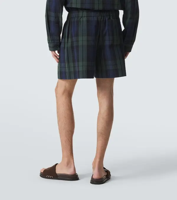 JW Anderson Checked Cotton Seersucker Shorts - Blue