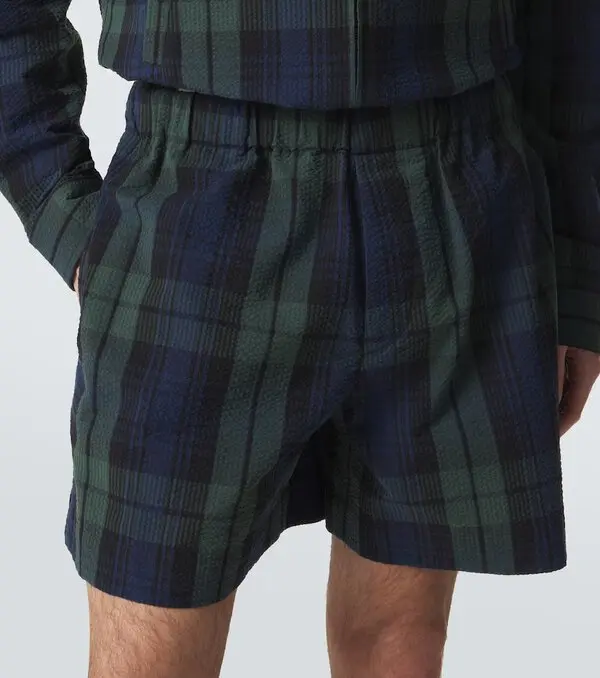 JW Anderson Checked Cotton Seersucker Shorts - Blue