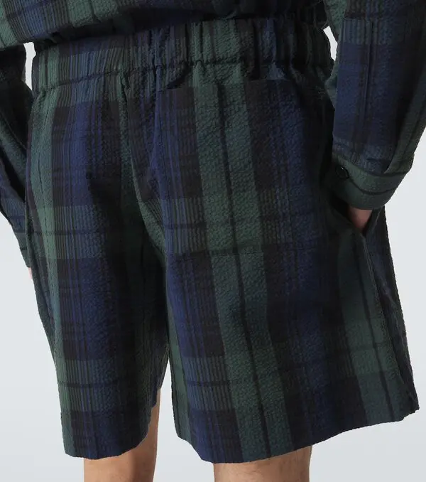JW Anderson Checked Cotton Seersucker Shorts - Blue