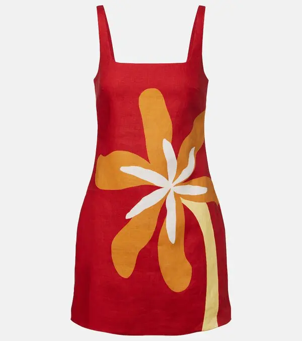 CALA DE LA CRUZ Siela Floral Linen Minidress - Red