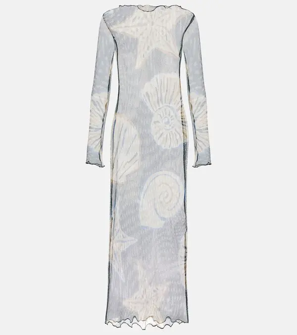 CALA DE LA CRUZ Ursa Printed Sheer Beach Dress - Green