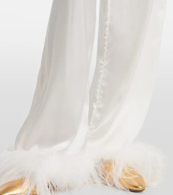 Oseree Feather-trimmed Wide-leg Pants