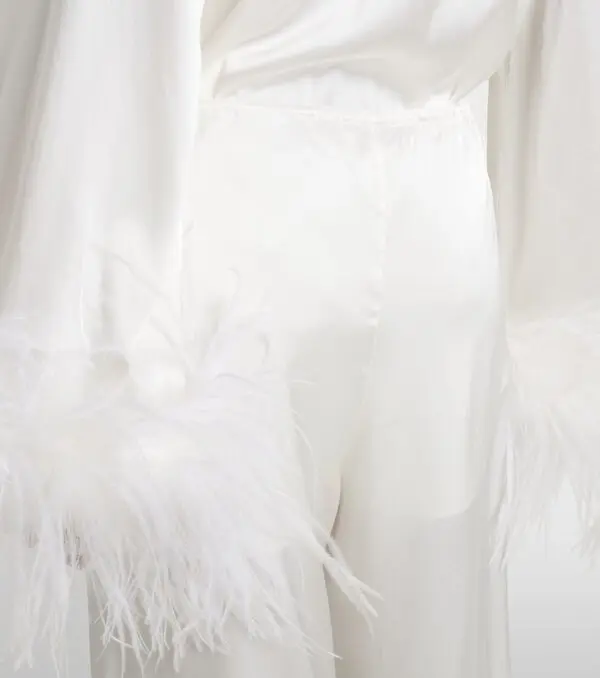 Oseree Feather-trimmed Wide-leg Pants
