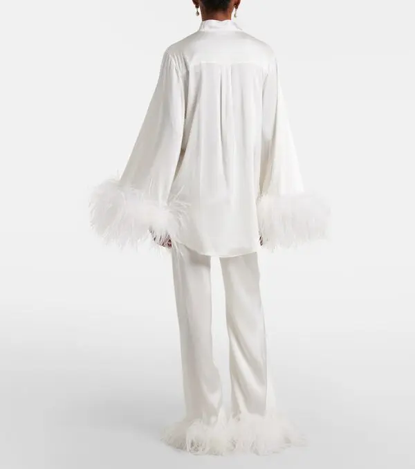 Oseree Feather-trimmed Wide-leg Pants