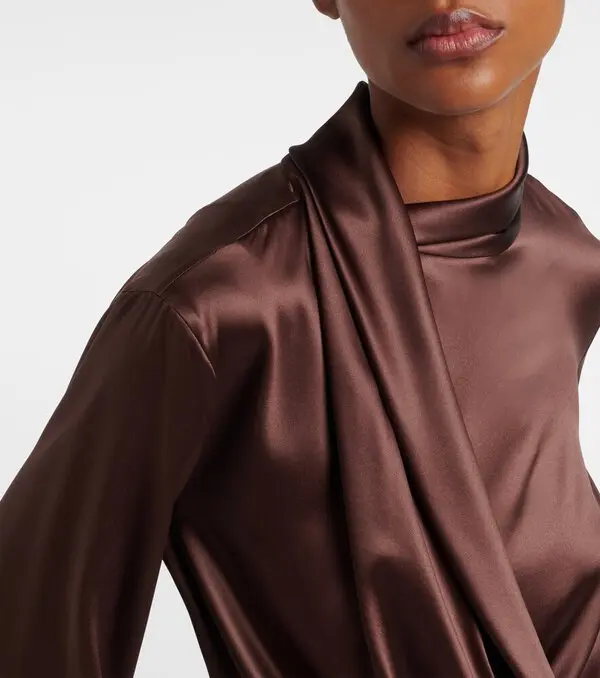 Brunello Cucinelli Draped Silk-blend Satin Blouse - Brown