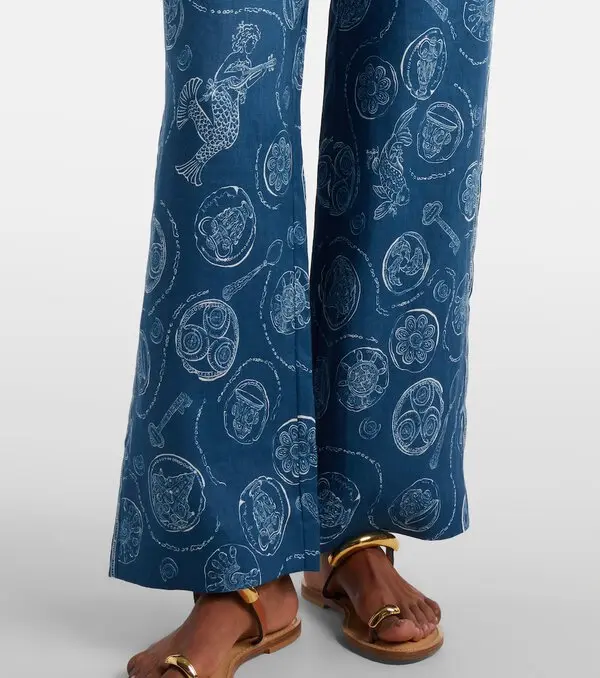 ALEMAIS Alémais Lucky Printed Linen Wide-leg Pants