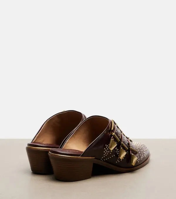 Chloé Susan Studded Leather Mules - Brown