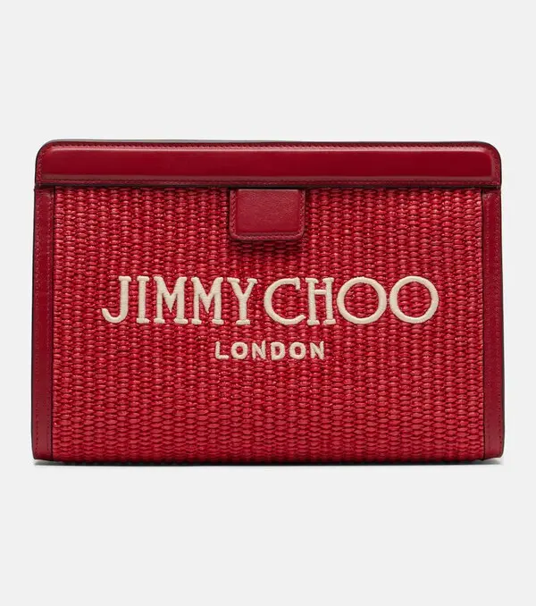 JIMMY CHOO Avenue Small Raffia Pouch - Red