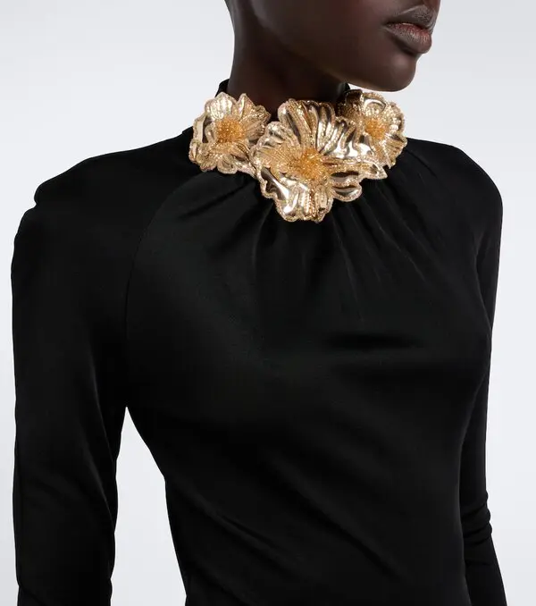 David Koma Gown With Floral Appliqu - Black