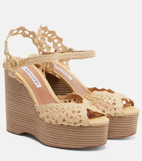 AQUAZZURA Bossa Nova Raffia Wedge Sandals