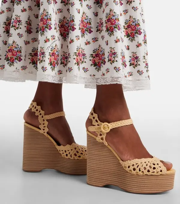 AQUAZZURA Bossa Nova Raffia Wedge Sandals