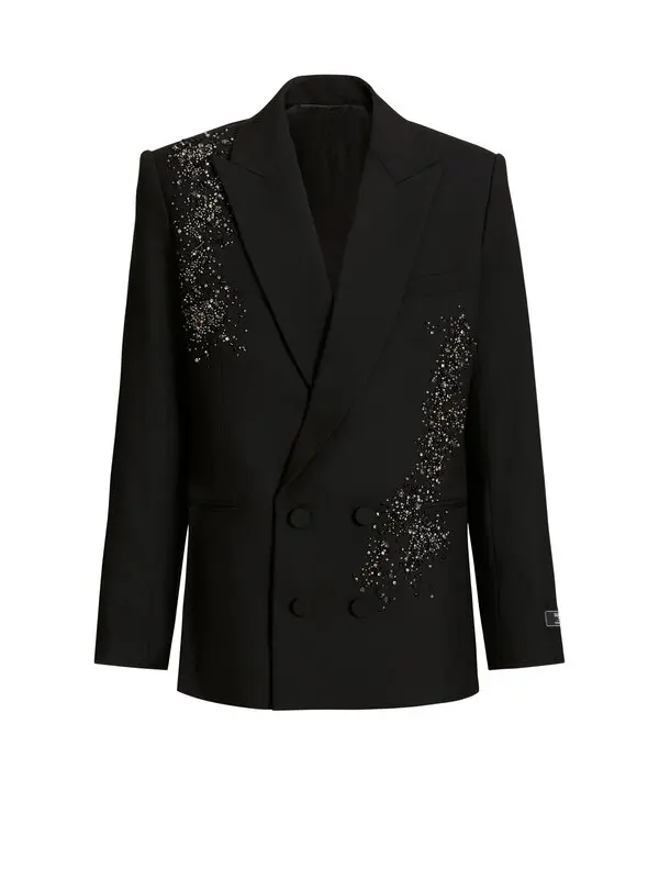 Balmain Wool Blazer With Sand Effect Amethyst Embroidery