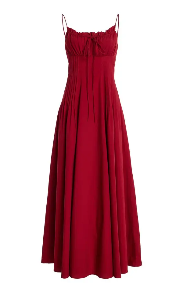 Staud Margi Cotton Midi Dress - Red