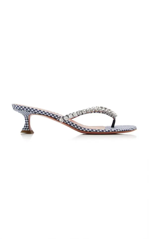 Amina Muaddi Gigi Crystal Gingham Thong Sandals - Blue