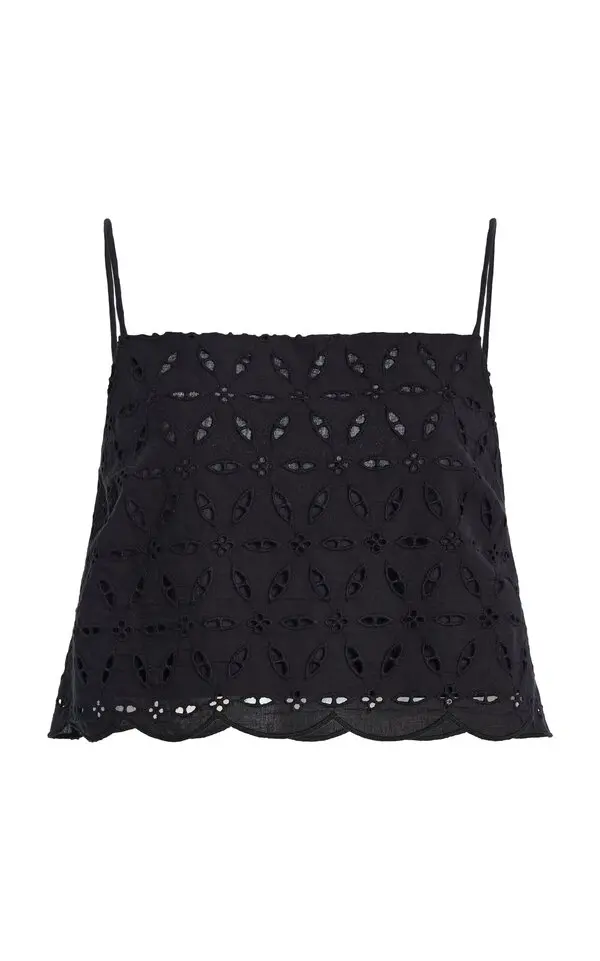 FAVORITE DAUGHTER The Pretty Please" Cotton Top With Cutout Details And Scalloped Hem - Black
