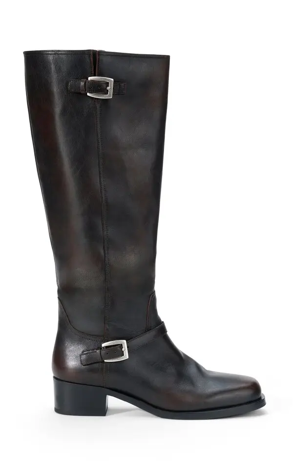 Staud Brooklyn Flat Leather Boots - Brown