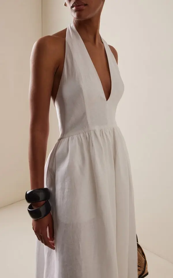 staud white halter dress STAUD, Grazia Linen Dress in White, Size 4
