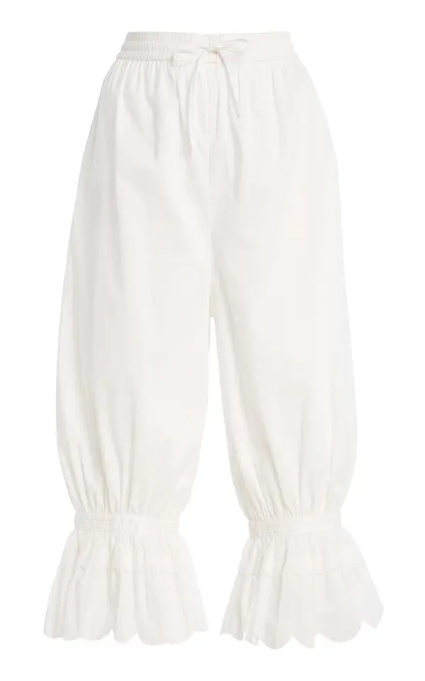 Staud Renzo Cropped Cotton Pants With Lace Cuffs - Ivory