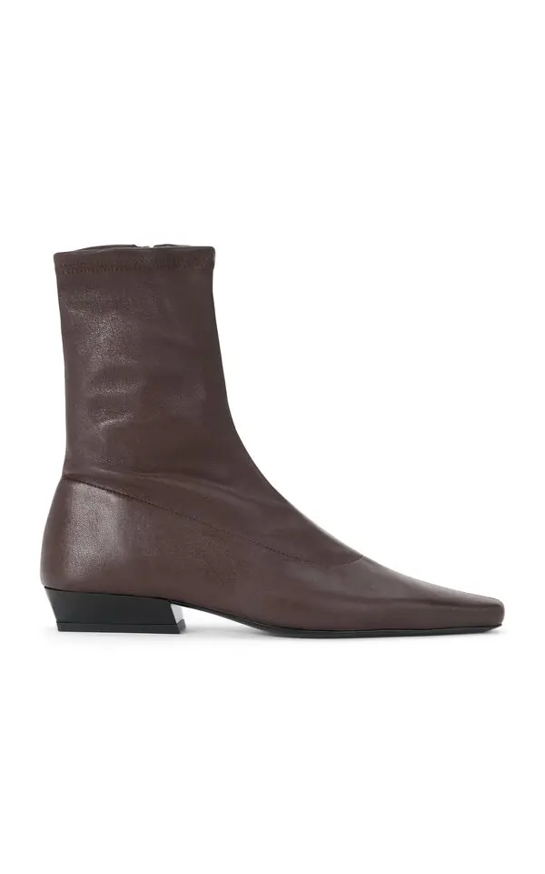 Staud Wally Flat Leather Ankle Boots - Brown