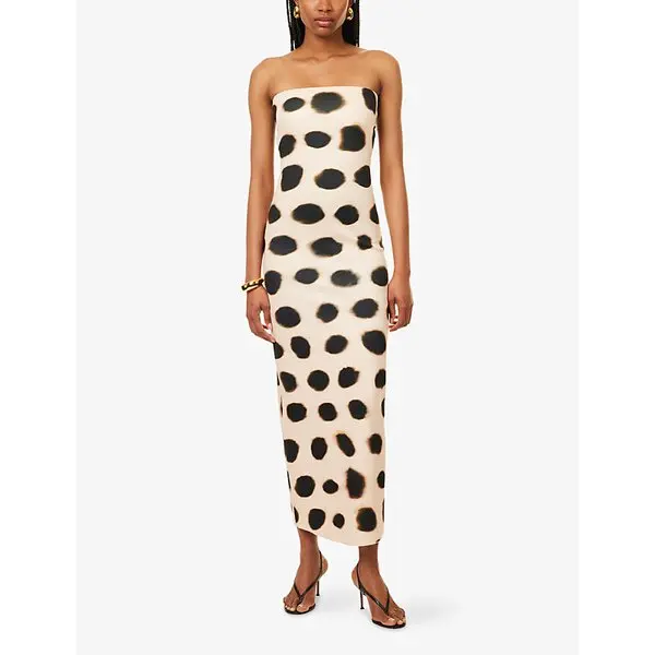 RAT AND BOA Printed Strapless Woven Midi Dress