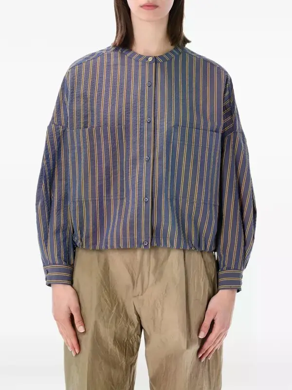 SESSUN Striped Seersucker Band Collar Shirt
