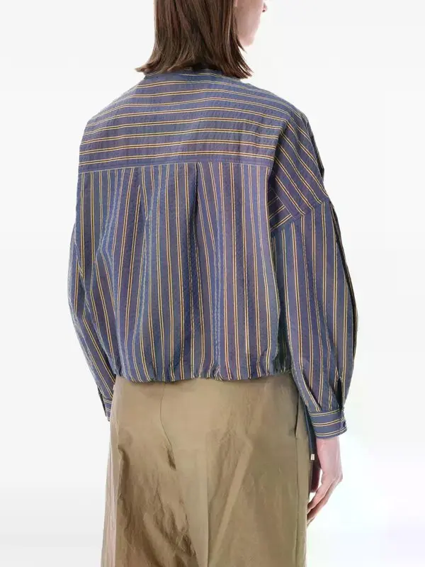 SESSUN Striped Seersucker Band Collar Shirt