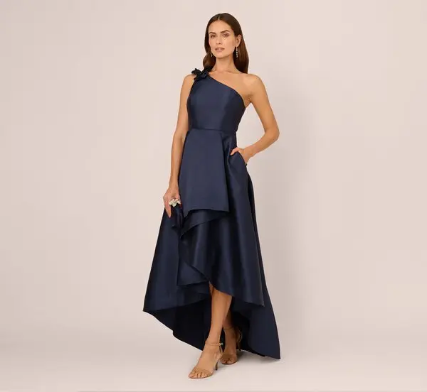 Adrianna Papell One Shoulder Mikado High-low Gown - Midnight