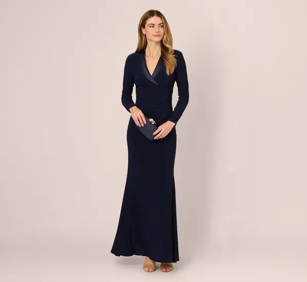 Adrianna Papell Tuxedo Mermaid Gown - Midnight