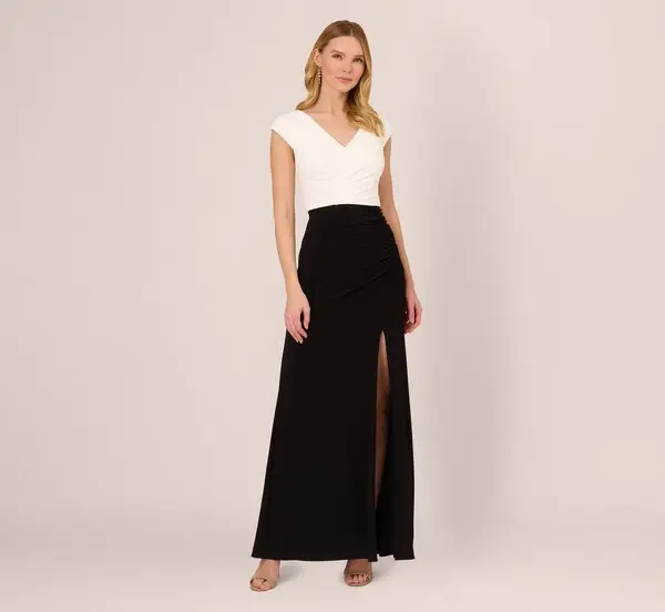 Adrianna Papell Colorblock Knit Jersey Mermaid Gown - Black/ivory