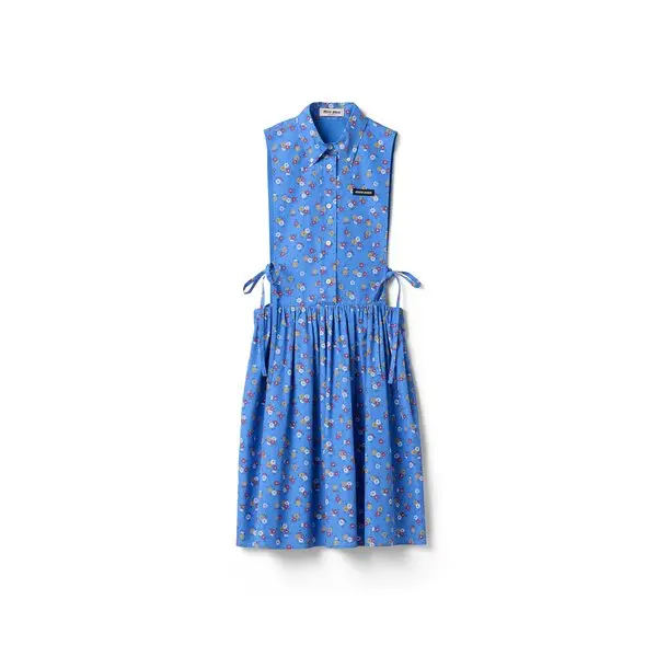Miu Miu Poplin Side Tie Dress - Periwinkle/ruby
