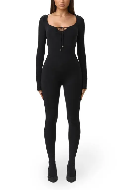 Naked Wardrobe Tie Back Long Sleeve Jumpsuit - Black