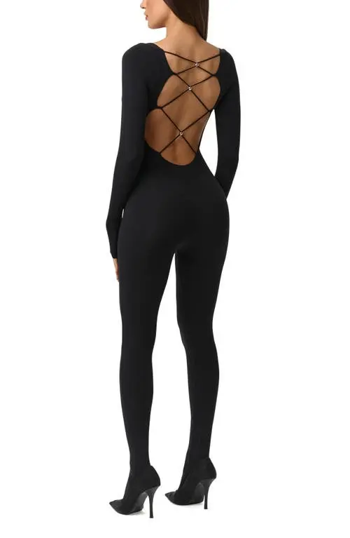 Naked Wardrobe Tie Back Long Sleeve Jumpsuit