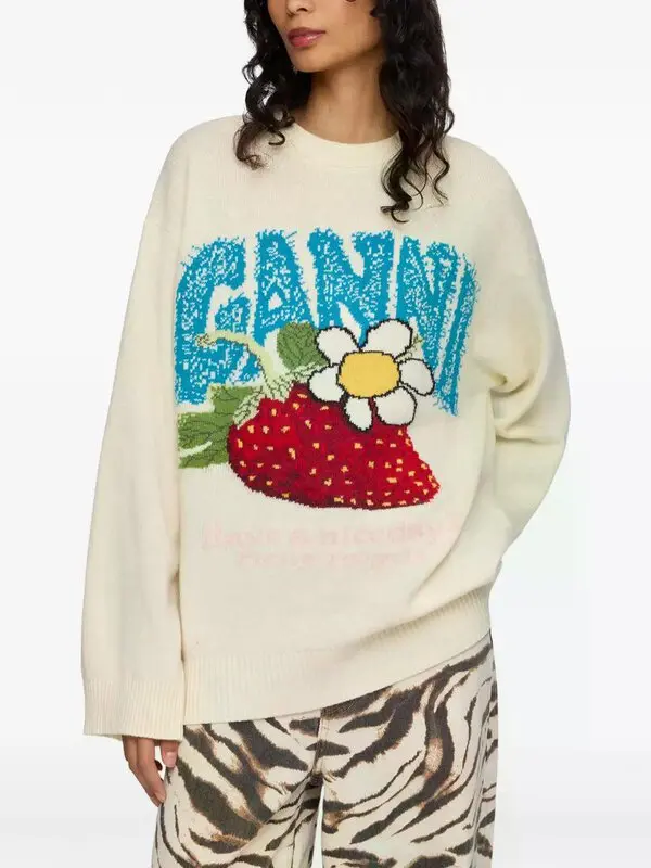 GANNI Strawberry Motif Intarsia Knit Jumper