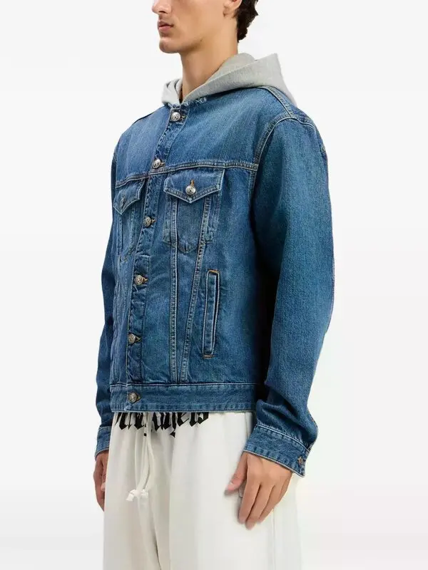 Palm Angels Curved-logo Hooded Denim Jacket