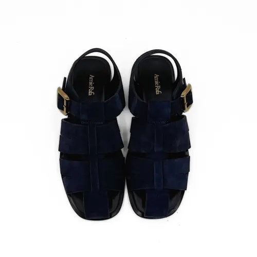 AMIE RAFA Bertha Suede Fisherman Sandals - Navy