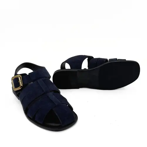 AMIE RAFA Bertha Suede Fisherman Sandals - Navy