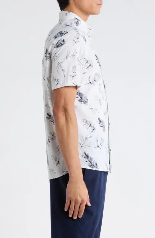Robert Barakett Manolo Feather Print Short Sleeve Stretch Cotton Button-up Shirt