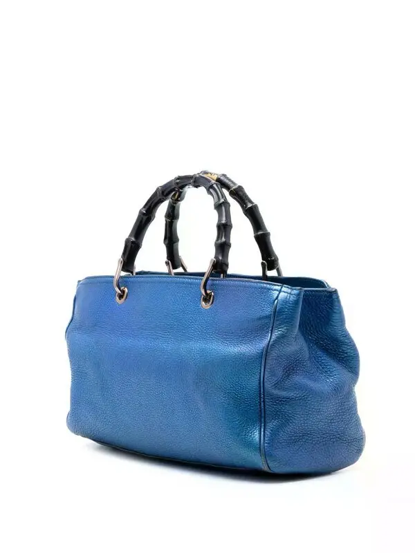 Gucci 2016-2026 Medium Metallic Calfskin Bamboo Shopper Satchel - Blue