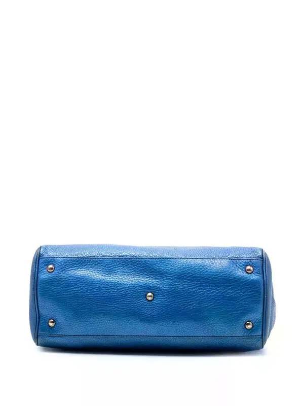 Gucci 2016-2026 Medium Metallic Calfskin Bamboo Shopper Satchel - Blue