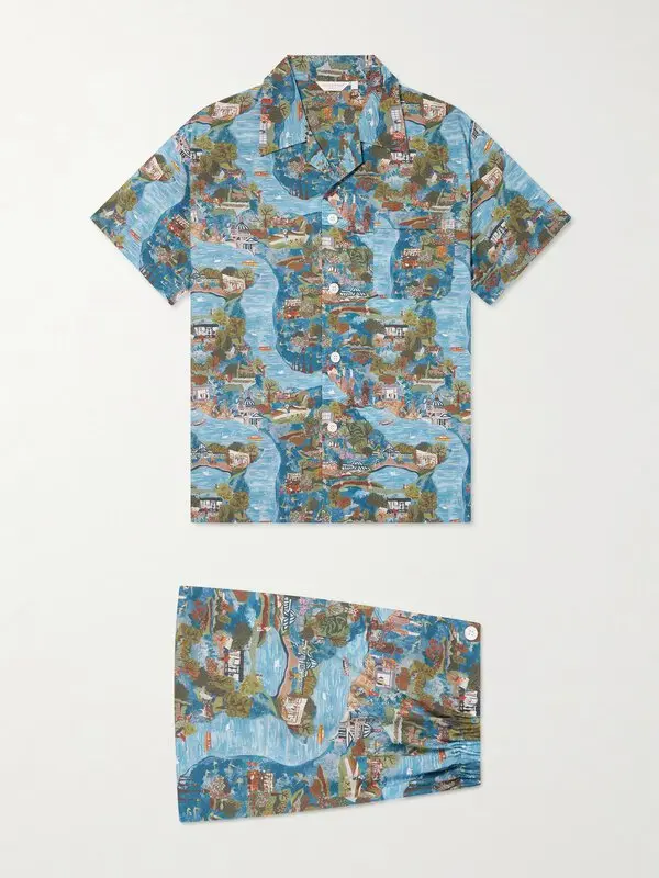 Derek Rose Ledbury 100 Printed Cotton Pyjama Set - Blue