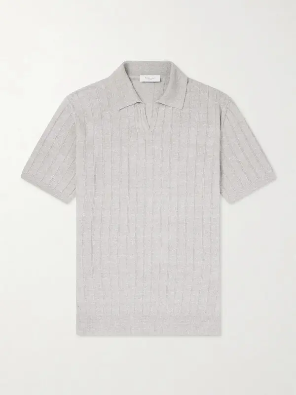 Boglioli Open-collar Ribbed Linen And Cotton-blend Polo Shirt