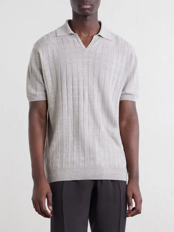 Boglioli Open-collar Ribbed Linen And Cotton-blend Polo Shirt
